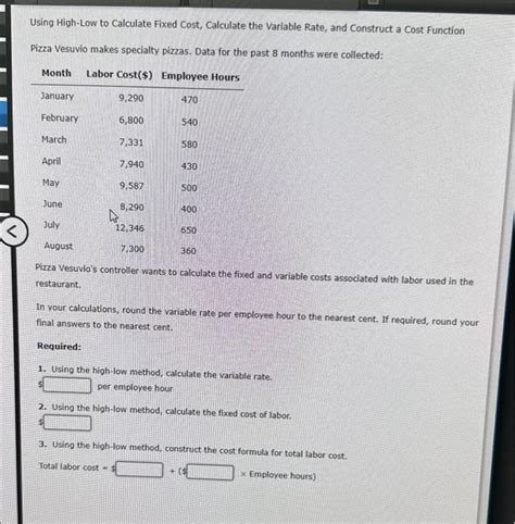 Solved Using High Low To Calculate Fixed Cost Calculate The