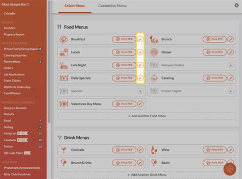 creating adding and editing menu items food and drink