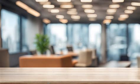 Empty Office Table With Skyline Window Backdrop Stock Illustration