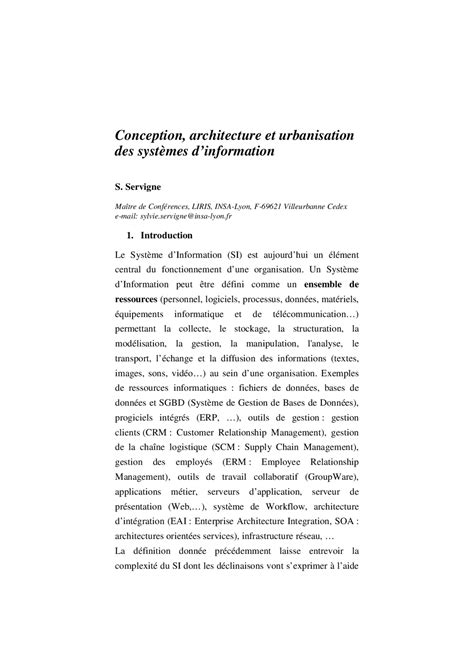 Conception Architecture Et Urbanisation Des Systèmes D Lecture