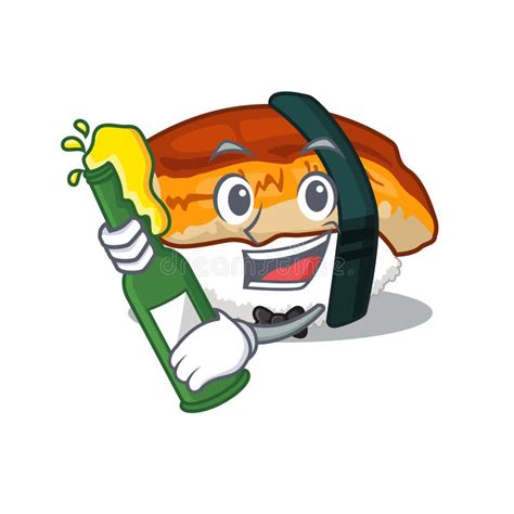 With Beer Sushi Unagi In The Cartoon Shape Stock Vector Illustration