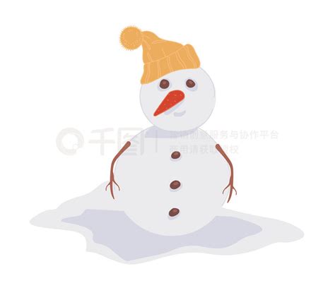 冬天的性格雪人的手胡萝卜的鼻子和温暖的针织帽冬季和寒冷的天气在户外寒冷的风景与圣诞节和新年的人物平面样式的向量雪人戴针织暖帽冬装