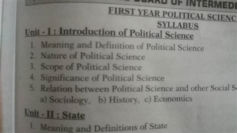First Year Political Scienc Syllabus Unit I Introduction Of Political