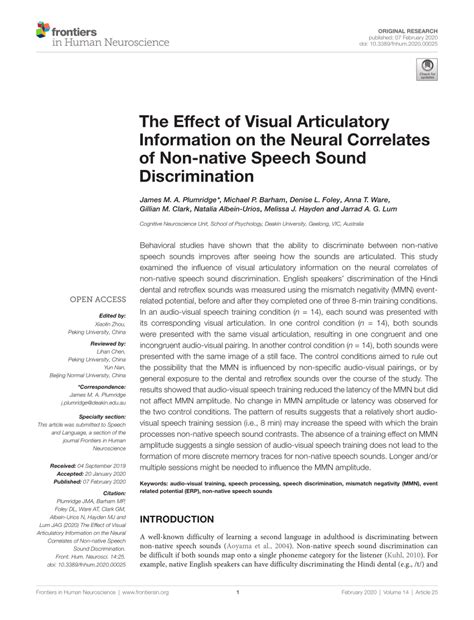 Pdf The Effect Of Visual Articulatory Information On The Neural