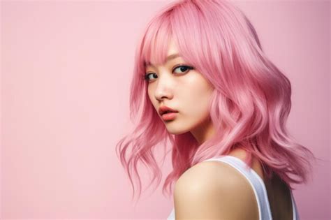 Premium Ai Image Young Japanese Pink Haired Woman On A Clean Background