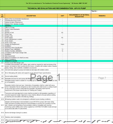 Api 610 Centrifugal Pump Technical Bid Evaluation Excel Format