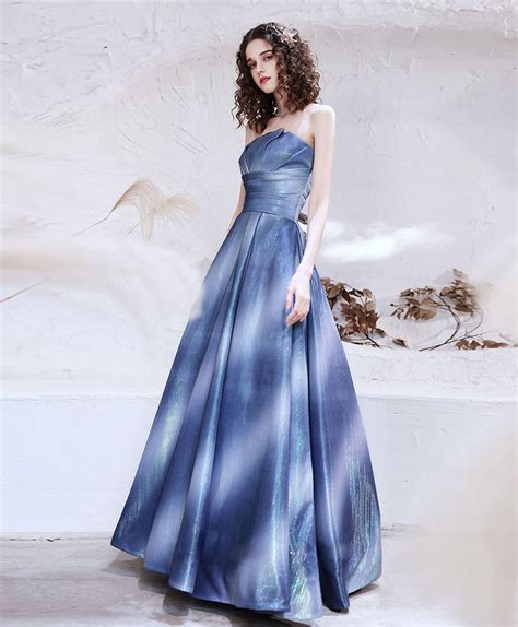 Blue Satin Long Prom Dress Blue Aline Formal Evening Dresses Shopluu