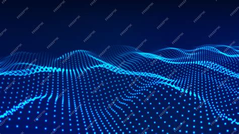 Premium Vector Digital Technology Wave Abstract Background With Dots Moving In Space