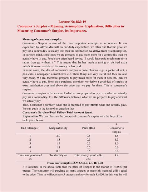 Consumers Surplus Lecture No Consumers Surplus Meaning Assumptions Explanation