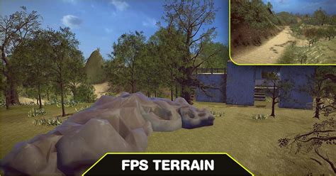 Fps Terrain Containing Different Trees Grass Bunkers Rocks That Can Be Used In Creating An