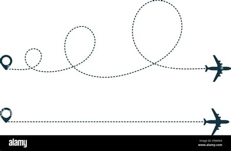 Airplane Silhouette Icon With Dotted Line Path Plane Flight With
