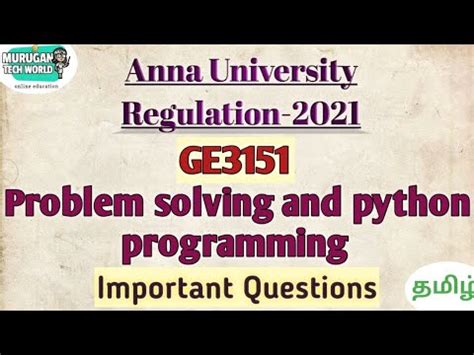 GE3151 Problem solving and python programming important questions in tamil||Python. - YouTube