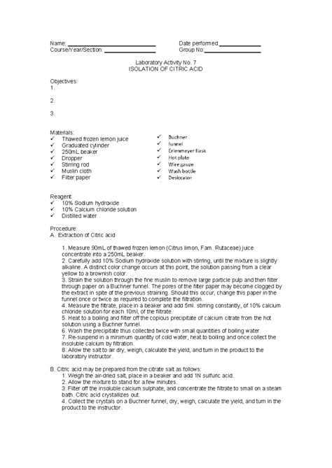 PCOG Prefi Manual Name Date Performed Course Year Section Group No Laboratory Activity No