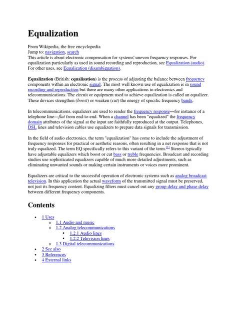 Equalization Equalization British Equalisation Is The Process Of