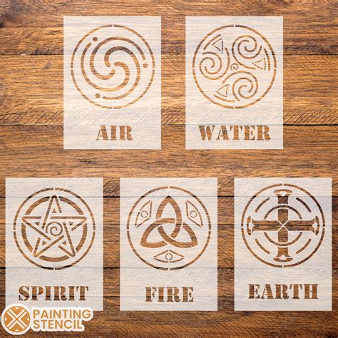 Five Elements Stencil Air Water Earth Fire Spirit Elements Stencil