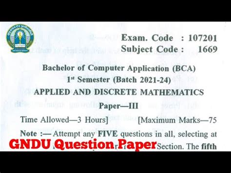 Gndu Bca St Semester Applied And Discrete Mathematics Question Paper