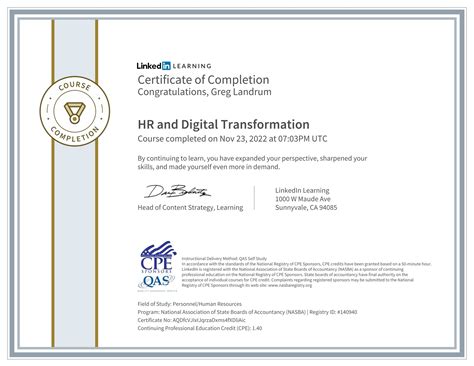 greg landrum on linkedin certificate of completion