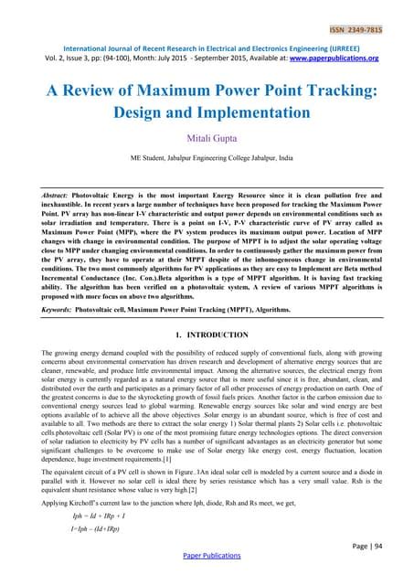 Maximum Power Point Tracking Using Particle Swarm Optimization