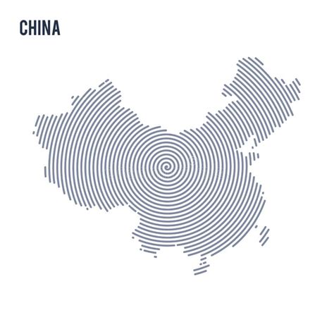 Vector Abstract Hatched Map Of China With Spiral Lines Isolated On A