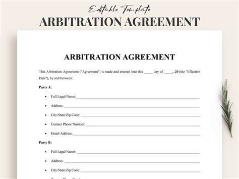 Arbitration Agreement Template Word And Pdf Printable Arbitration