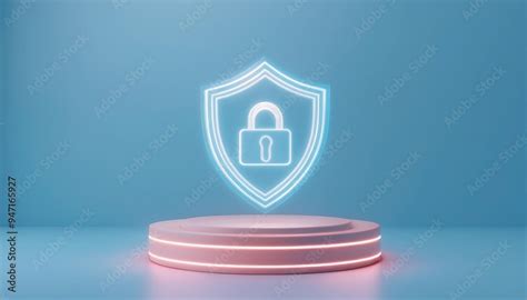 Glowing Shield Icon With Lock On A Pedestal Representing Cybersecurity And Data Protection