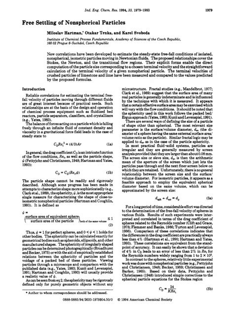 Free Settling Of Nonspherical Particles Pdf Reynolds Number Viscosity