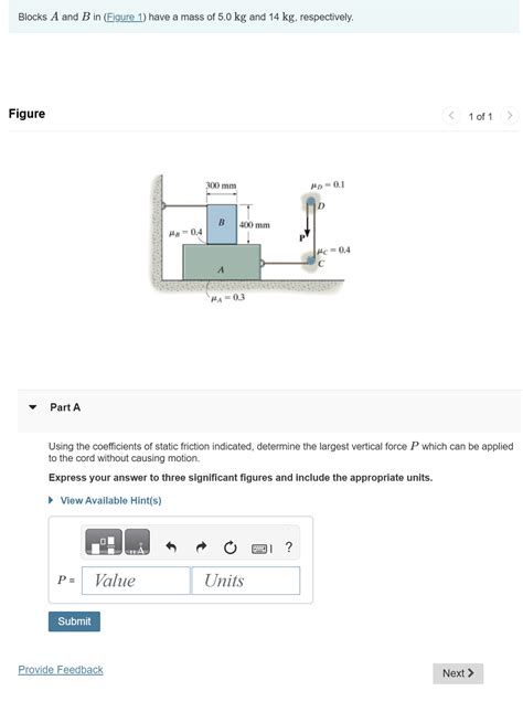Solved Figurepart Ausing The Coefficients Of Static Friction