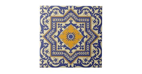 Ceramic Azulejo Style Blue Orange Tile Zazzle