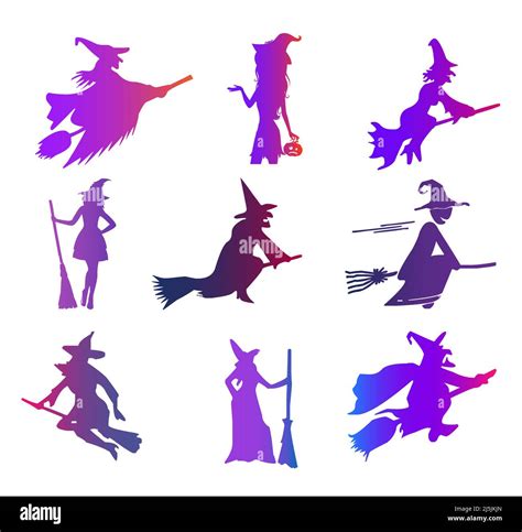 Witch With Broom Colorful Vector Icon Set Stock Vector Image And Art Alamy