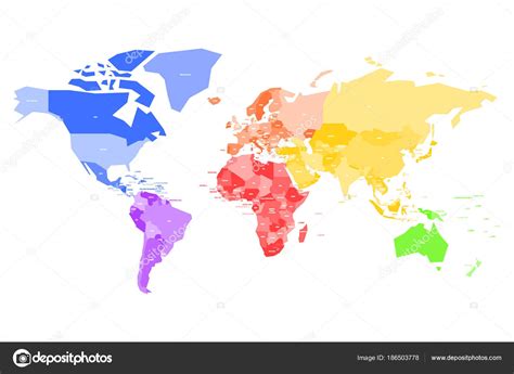 Colorful Map Of World Simplified Vector Map With Country Name Labels
