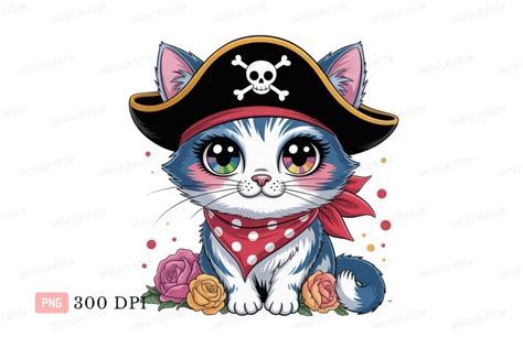 Cute Pirate Cat With Rainbow Eyes Skull Bandana