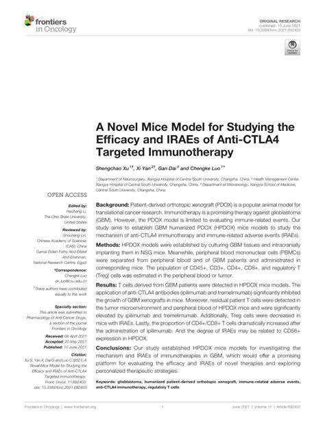 Pdf A Novel Mice Model For Studying The Efficacy And Iraes Of Anti
