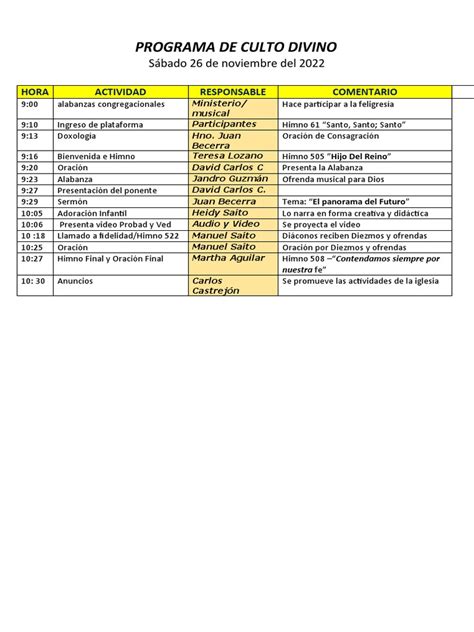Programa De Culto Divino Pdf