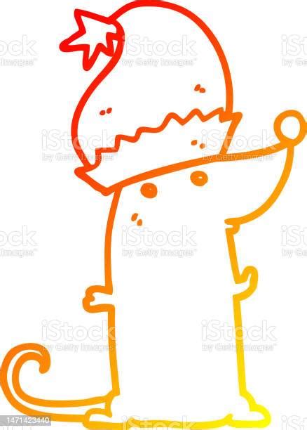 크리스마스 모자를 쓴 만화 쥐의 따뜻한 그라데이션 선 그리기 귀여운에 대한 스톡 벡터 아트 및 기타 이미지 귀여운