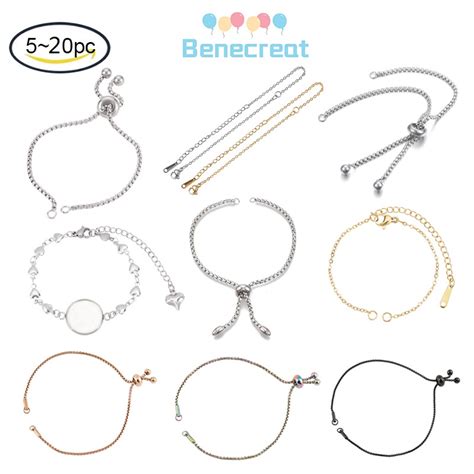Benecreat 5pc To 24pc Adjustable Slider Bracelets 304 Stainless Steel