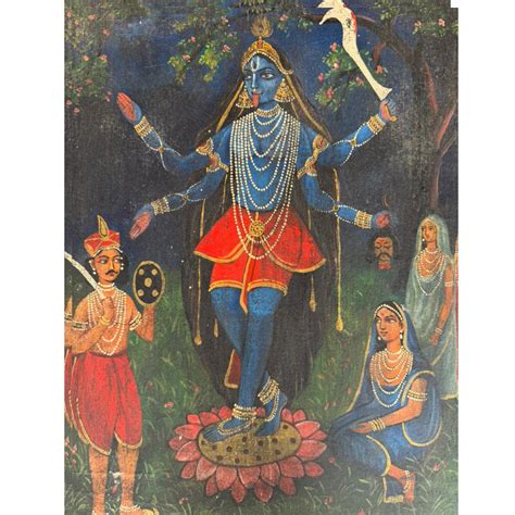 Early 20th Century Kalighat Painting Of Goddess Kali Bengal School