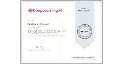 Matheus Galvão On Linkedin Completion Certificate For Improving Deep Neural Networks