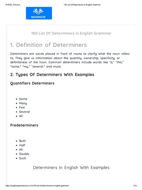 100 Determiners In English Pdf