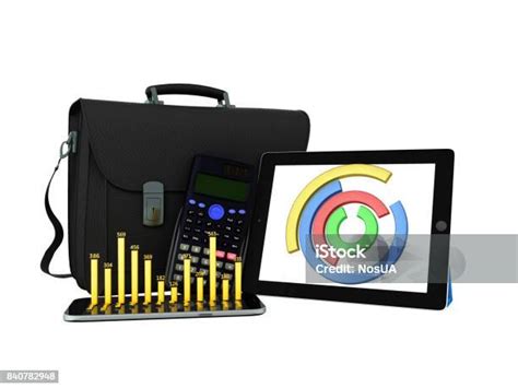 비즈니스 통계 계산기 가방 돈 다이어그램에서 3d 렌더링 흰색 배경 3차원 형태에 대한 스톡 사진 및 기타 이미지 3차원 형태 경제 그래프 Istock