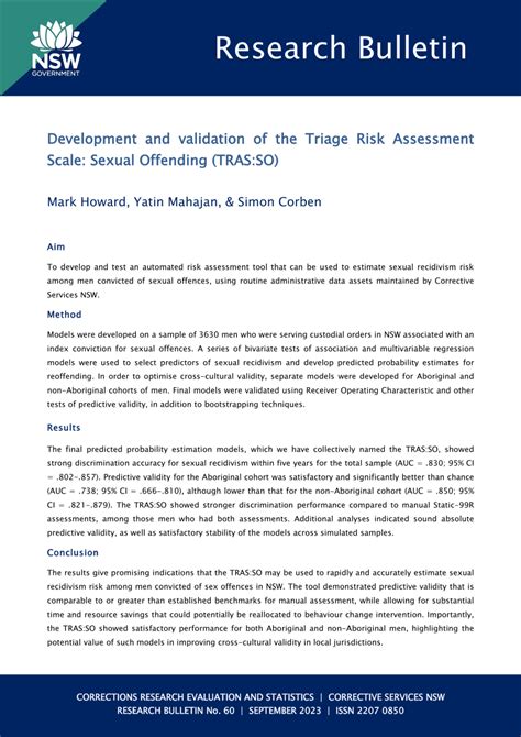 PDF Development And Validation Of The Triage Risk Assessment Scale Sexual Offending TRAS SO
