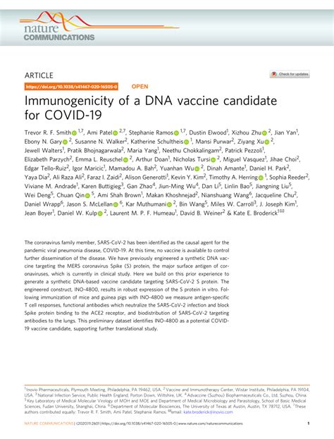 Pdf Immunogenicity Of A Dna Vaccine Candidate For Covid 19