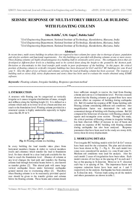 Pdf Seismic Response Of Multi Storey Irregular Building With Floating Column