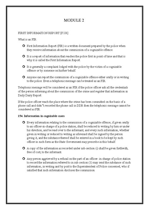 Module 2 CRPC Lecture Notes For Crpc MODULE 2 FIRST INFORMATION REPORT F I What Is An FIR