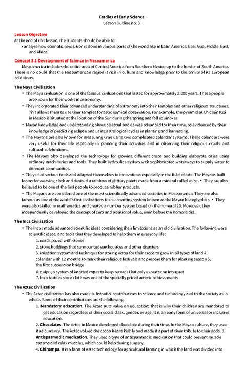 03 Cradles Of Early Science Cradles Of Early Science Lesson Outline No 3 Lesson Objective