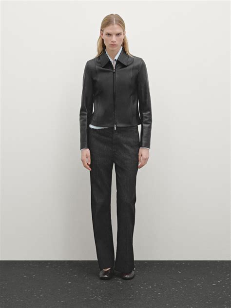 Nappa Leather Biker Jacket · Black · Skirts Massimo Dutti