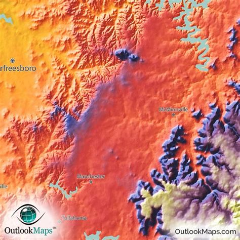 Tennessee Physical Map Topographic With Elevation Colors