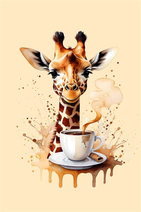 Giraffe Drinking Coffee in 2024 | Giraffe art, Giraffe illustration ...