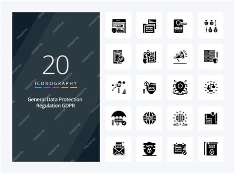 프레 젠 테이 션 벡터 아이콘 그림에 대 한 20 Gdpr 솔리드 글리프 아이콘 무료 벡터