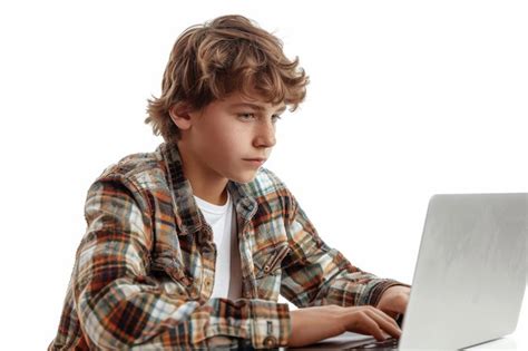 Teenage Boy Coding On Laptop Premium Ai Generated Image