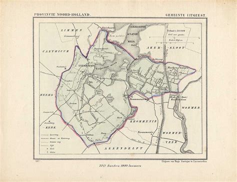 Antique Map Netherlands Town Plan Uitgeest Noord Holland Kuyper Kuijper